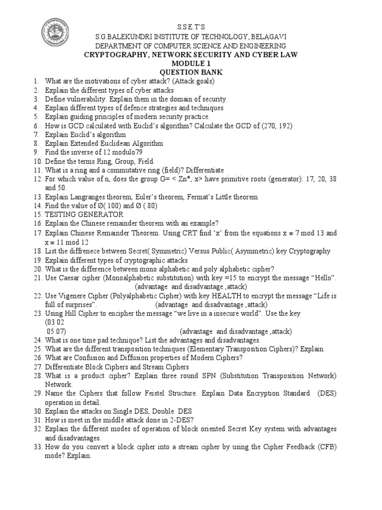 Cryptography Question-Bank | PDF | Cryptography | Transport Layer Security