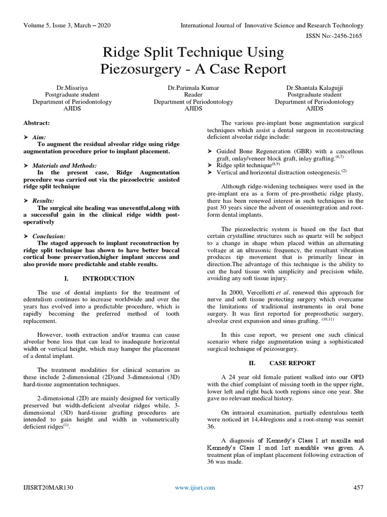 Ridge Split Technique Using Piezosurgery - A Case Report | Download ...