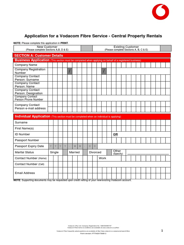 Vodacom Fibre - Application Form CPD - 23 August 2018 | PDF | Internet ...