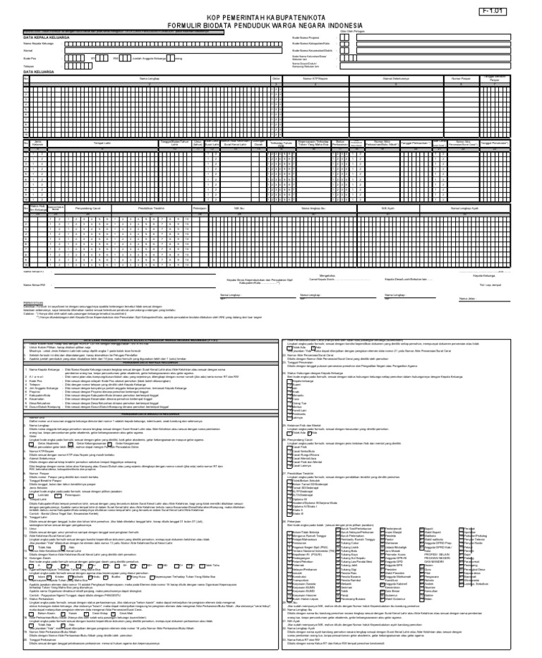 Formulir F-1.01 Biodata Penduduk | PDF