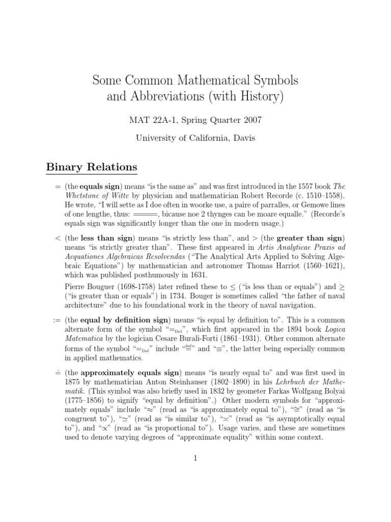 Common Math Symbols | PDF | If And Only If | Leonhard Euler