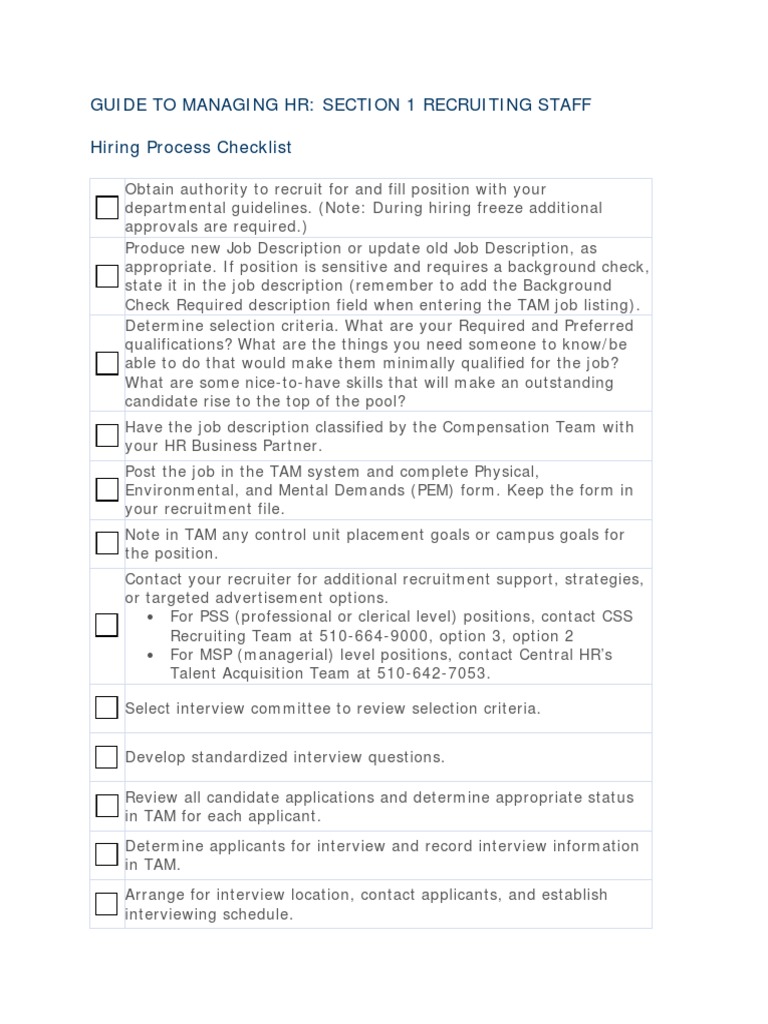 Hiring Process Checklist PDF | PDF | Background Check | Recruitment
