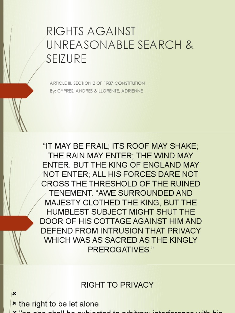 Right Against Unreasonable Search & Seizure | PDF | Search And Seizure ...