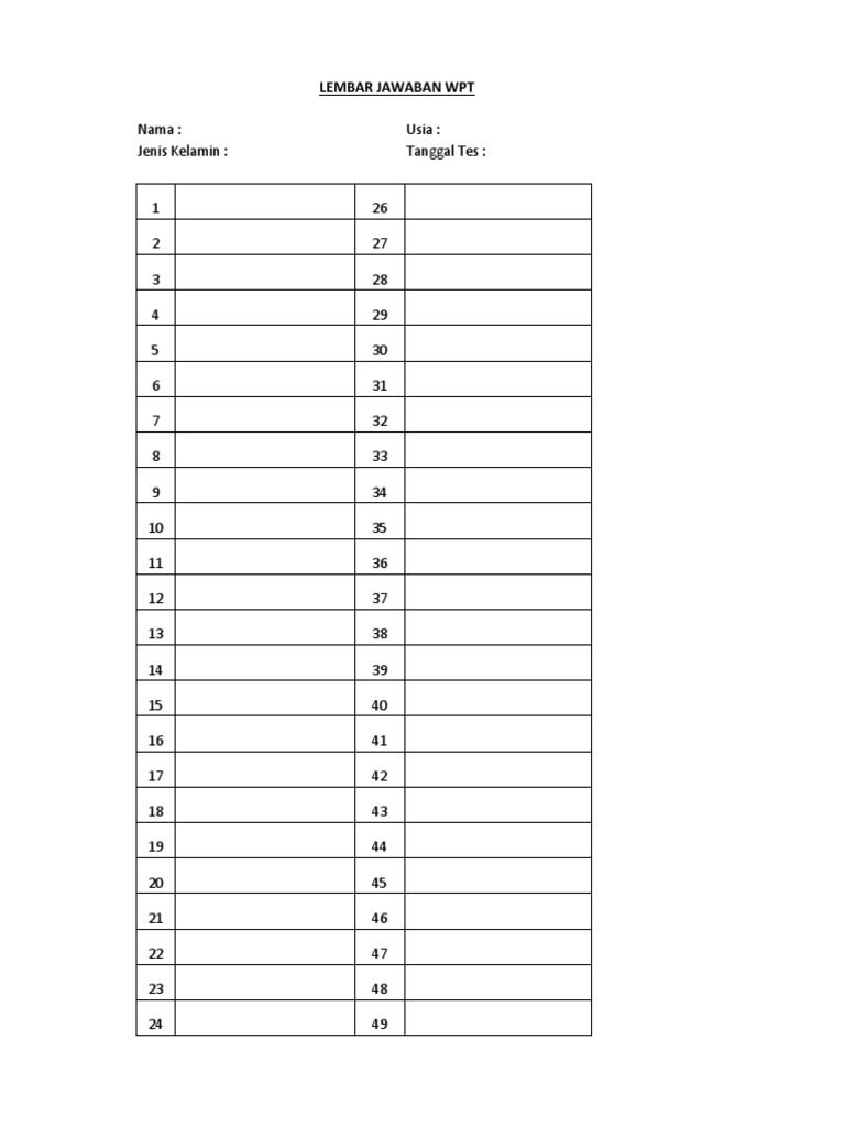 Lembar Jawaban WPT | PDF
