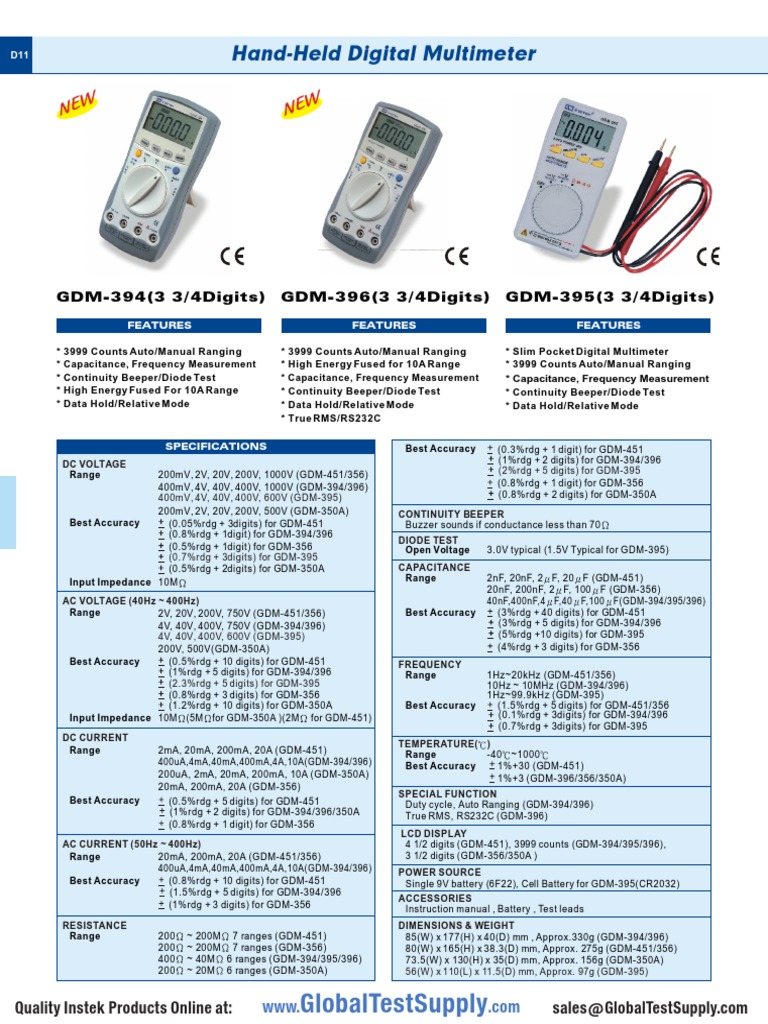 Multimeter Datasheet | PDF | Electrical Impedance | Electrical Equipment