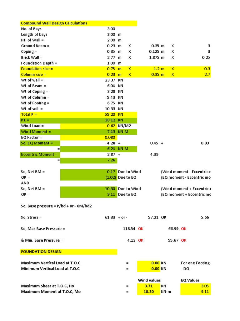 Desing Calculations For Compound Wall | PDF | Beam (Structure ...