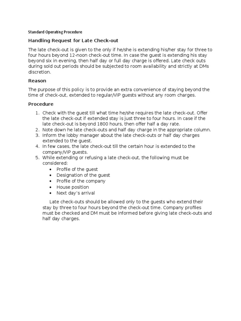Hotel SOP On Handling Request For Late Check-Out | PDF | Business