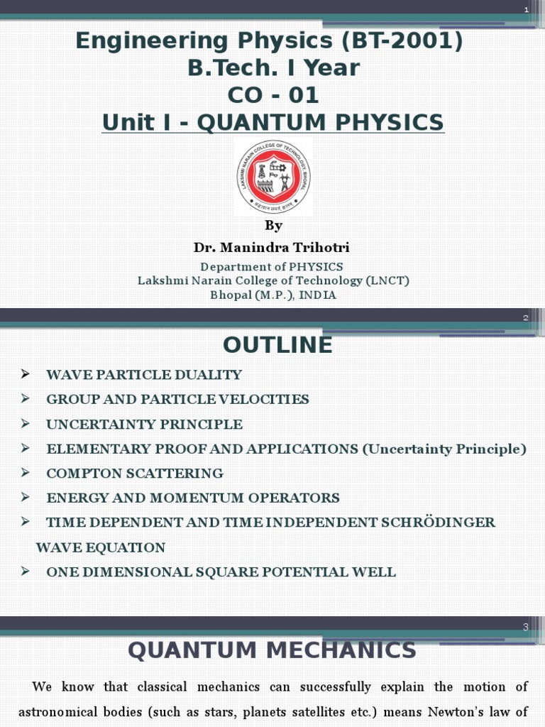 CO - 1 Quantum Mechanics | PDF | Waves | Photon