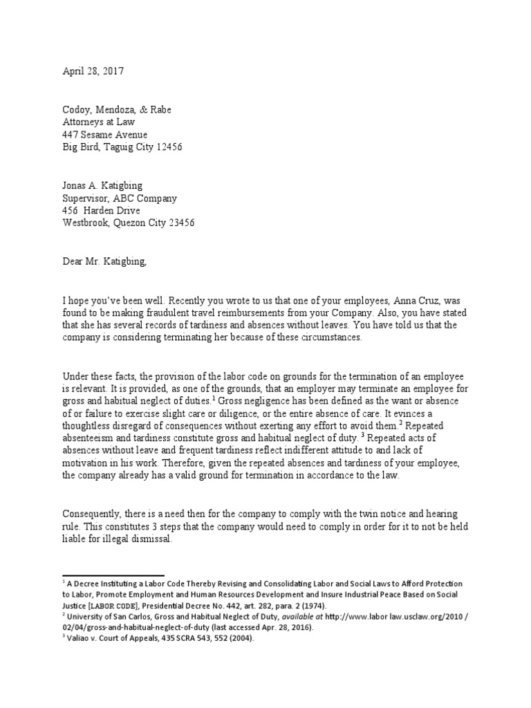 Sample Legal Memorandum | PDF | Employment | Labour Law