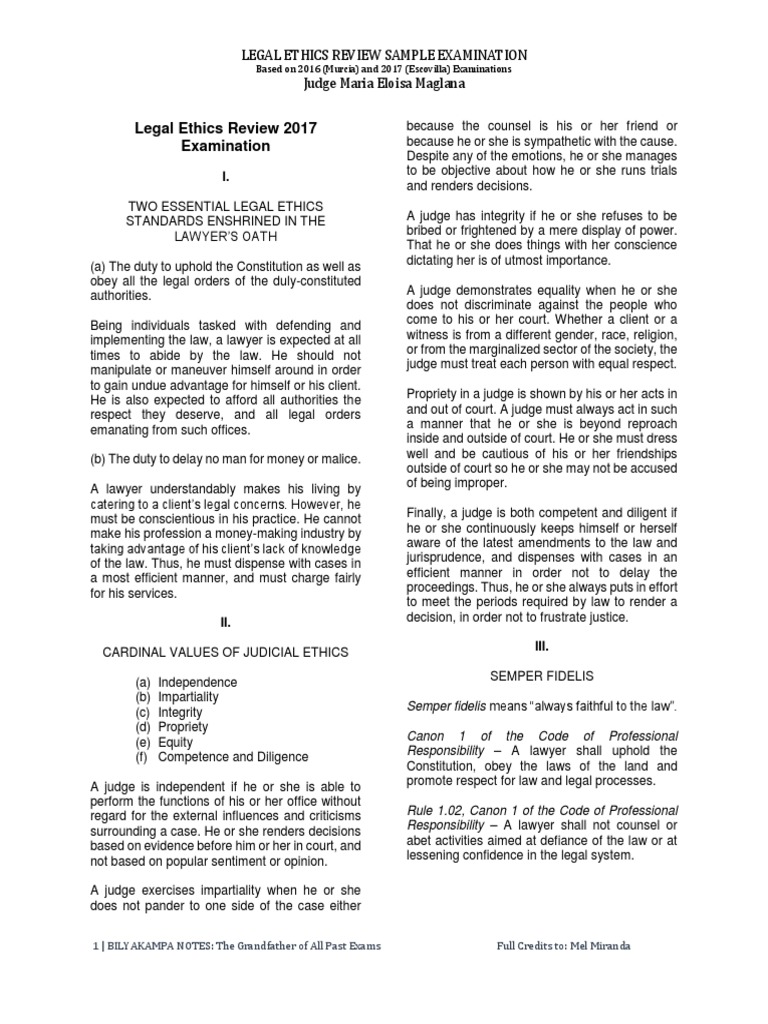 Legal Ethics Examination Review Guide | PDF | Lawyer | Complaint