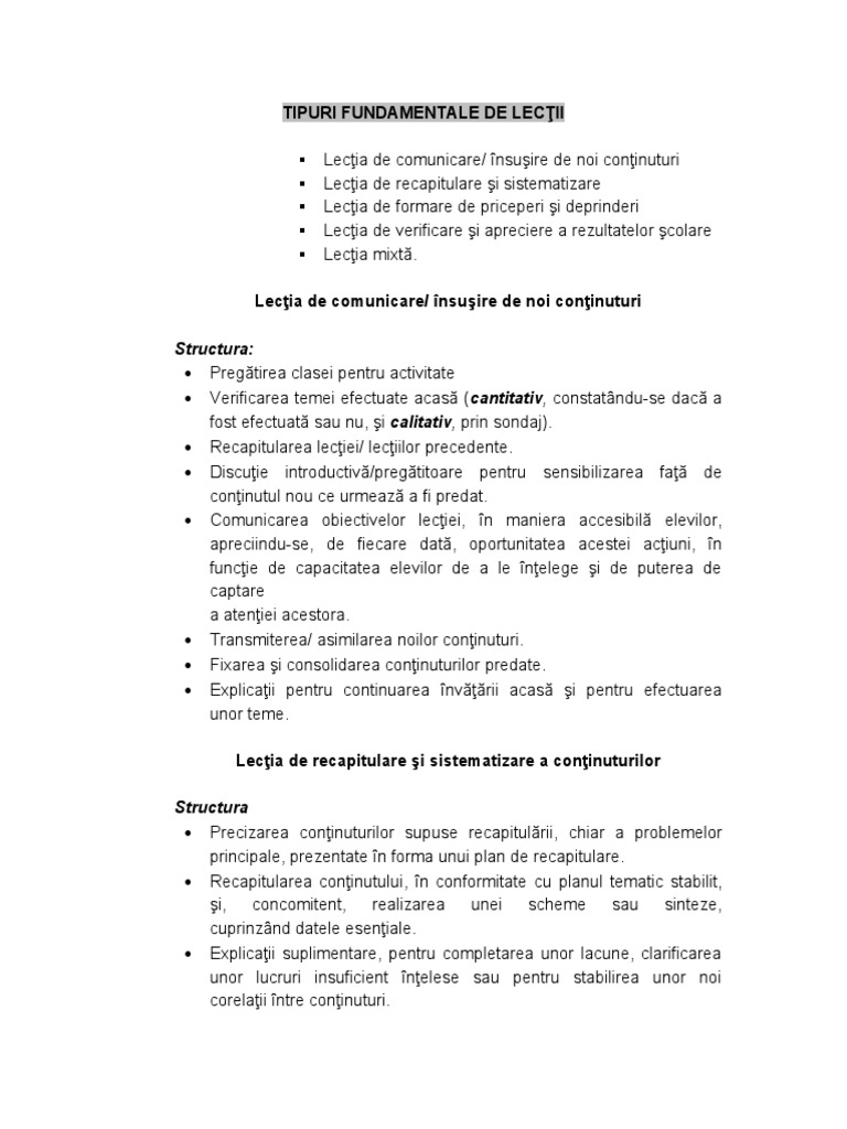 T C - Tipuri Fundamentale de Lectii | PDF