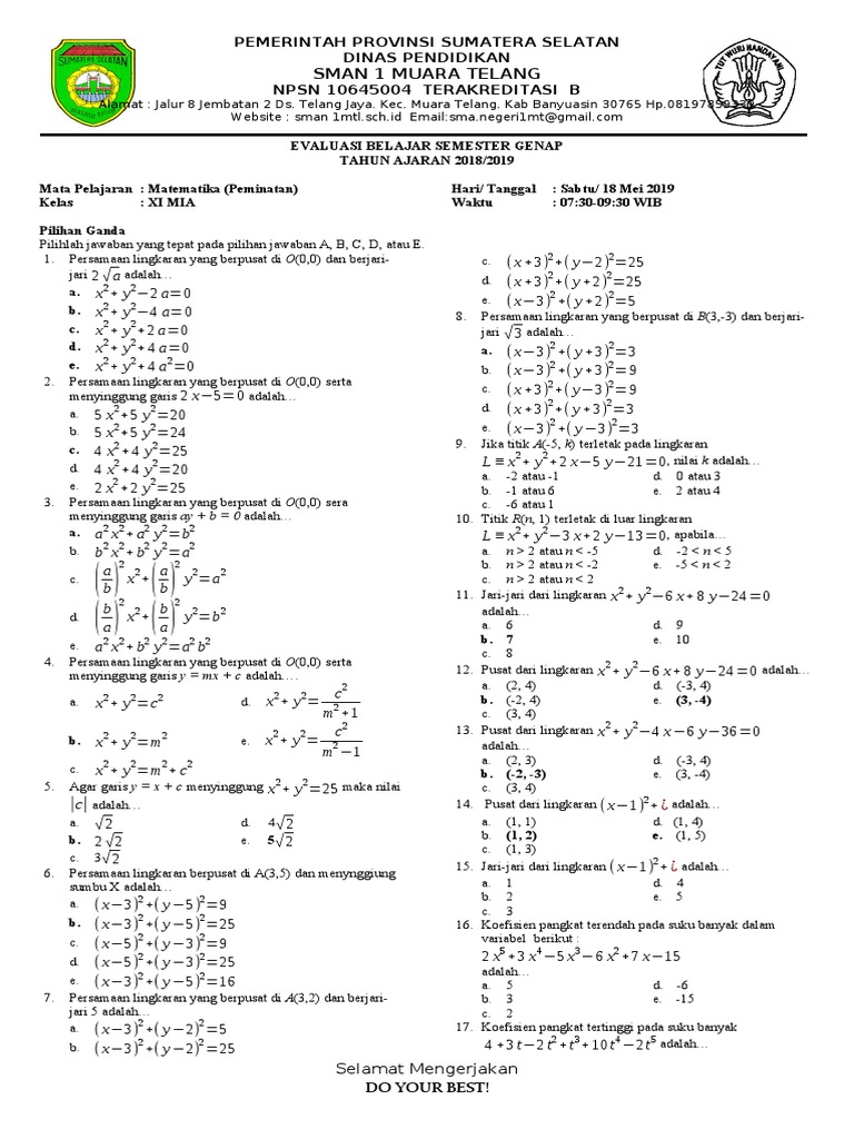 Soal Uas MTK Xi Genap | PDF