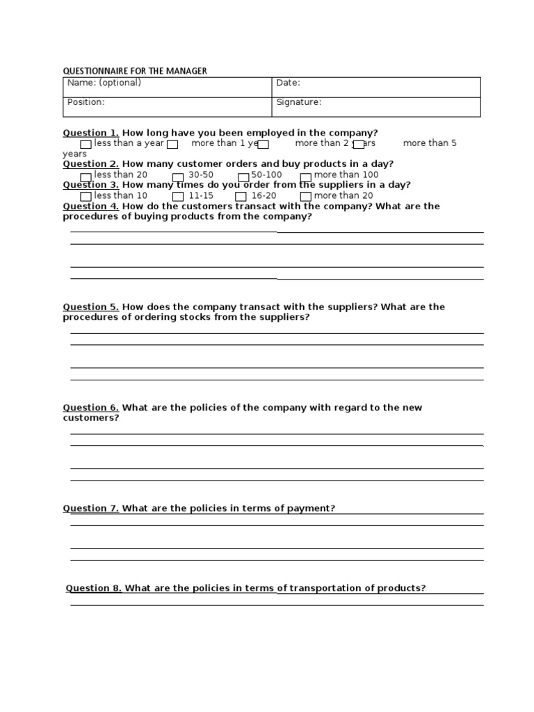 Inventory Management Survey Questionnaire | PDF | Inventory | Customer