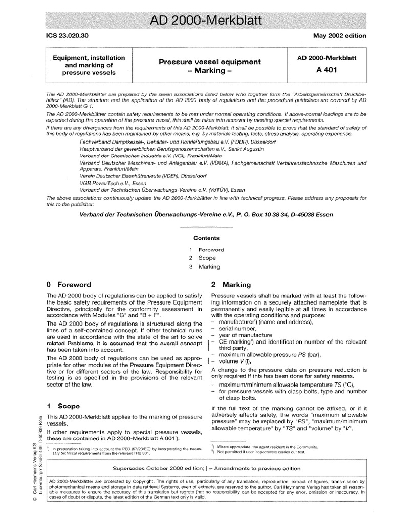 AD 2000-Merkblatt A 401 Englisch Vom 05-2002 | PDF