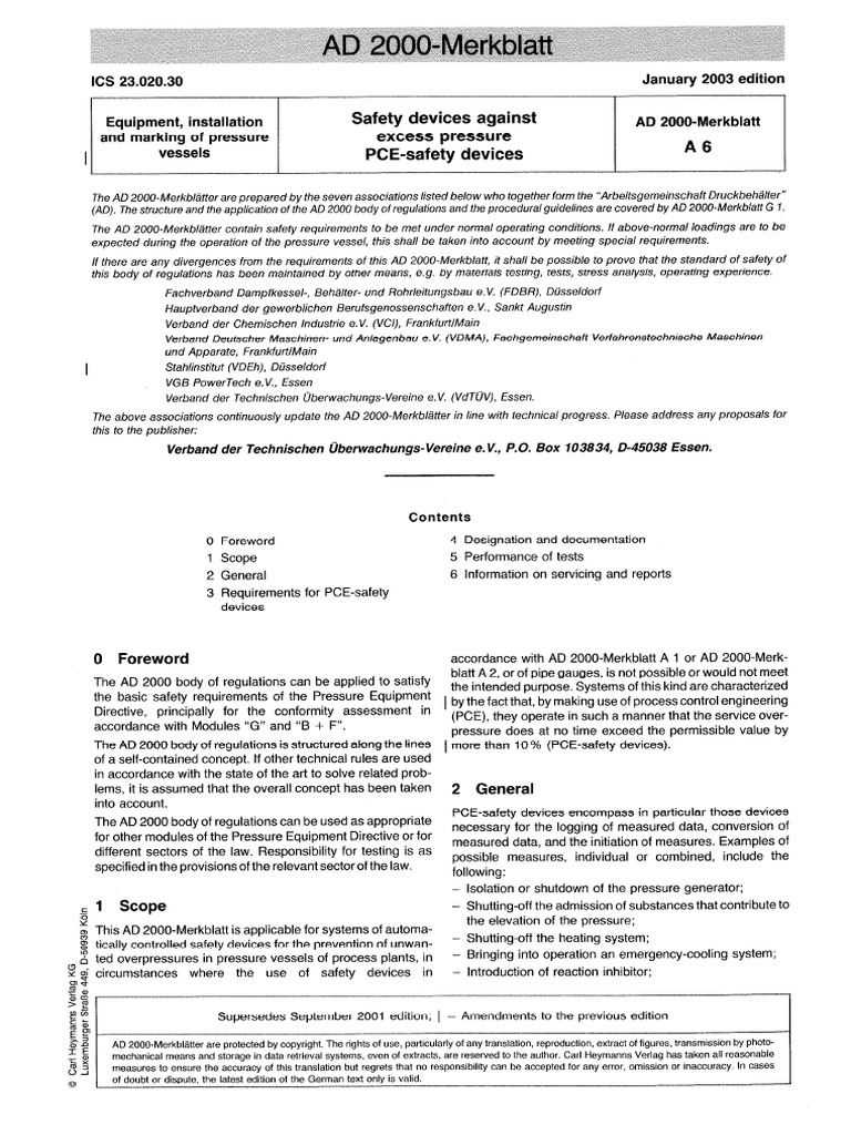 AD 2000-Merkblatt A 6 Englisch Vom 01-2003 | PDF