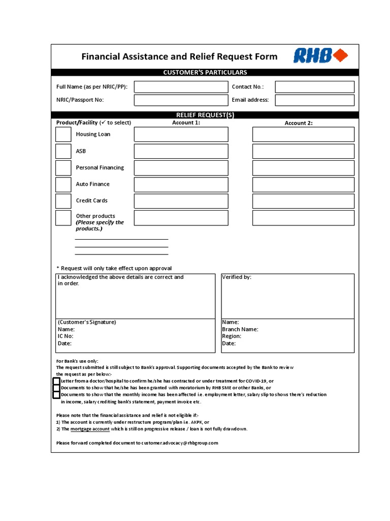 (RHB) COVID-19 - Financial Relief Request Formx | PDF | Finance & Money ...