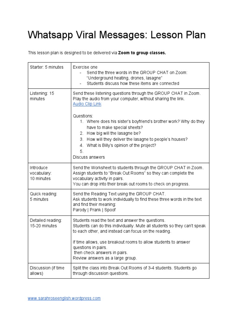 Whatsapp Viral Messages - Lesson Plan | PDF | Learning | Cognition