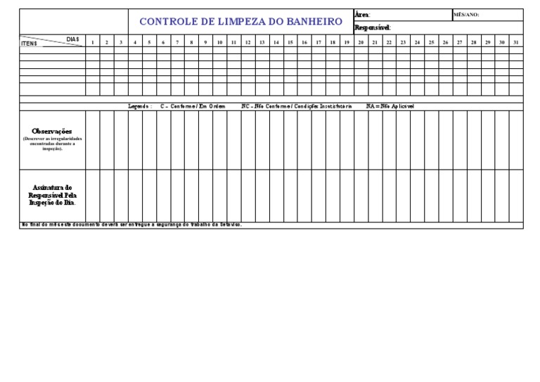 Controle de Limpeza de Banheiros | PDF
