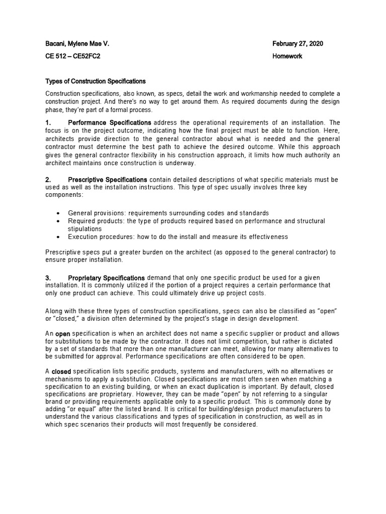 Types of Specs | PDF | Specification (Technical Standard) | Economies