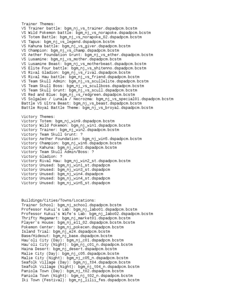 POKEMON MOON - List of Sounds | PDF | Nintendo | Pokémon