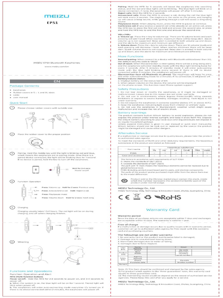 MeizuEP51 Manual | PDF | Electromagnetic Interference | Radio