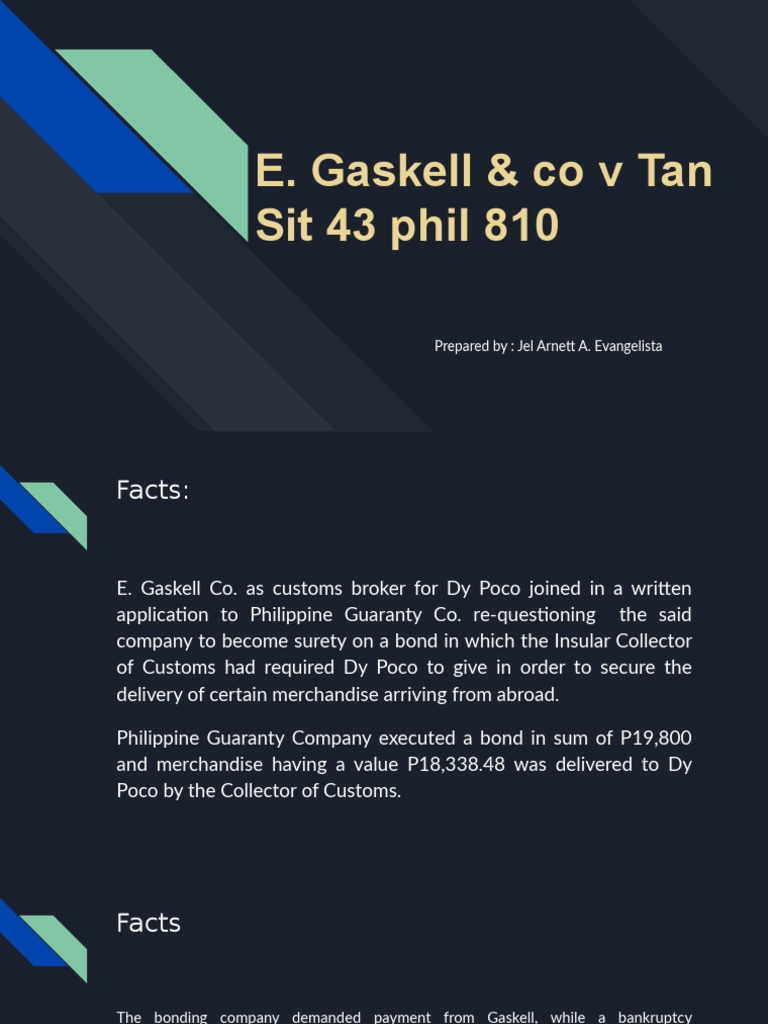Specpro Report Evangelista E. Gaskell & Co V Tan Sit 43 Phil 810 | PDF