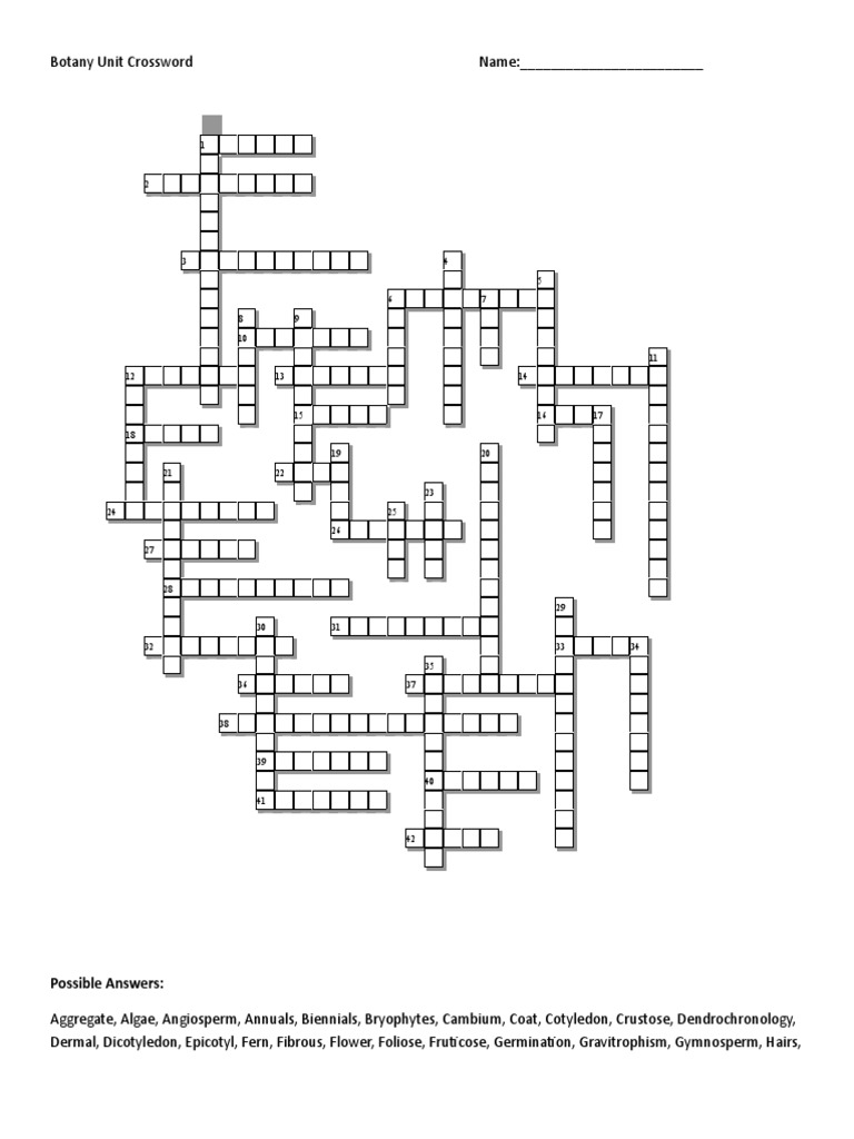 Botany Unit Crossword Puzzle | PDF | Seed | Plants