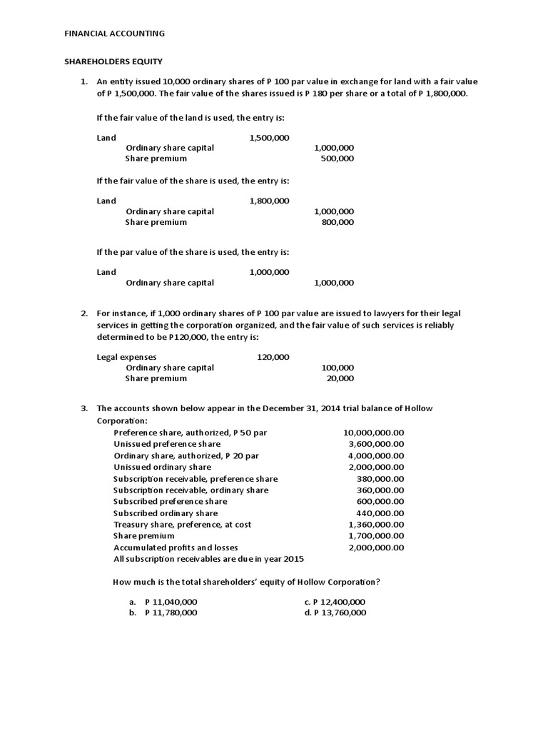 Shareholders Equity | PDF | Treasury Stock | Capital Surplus