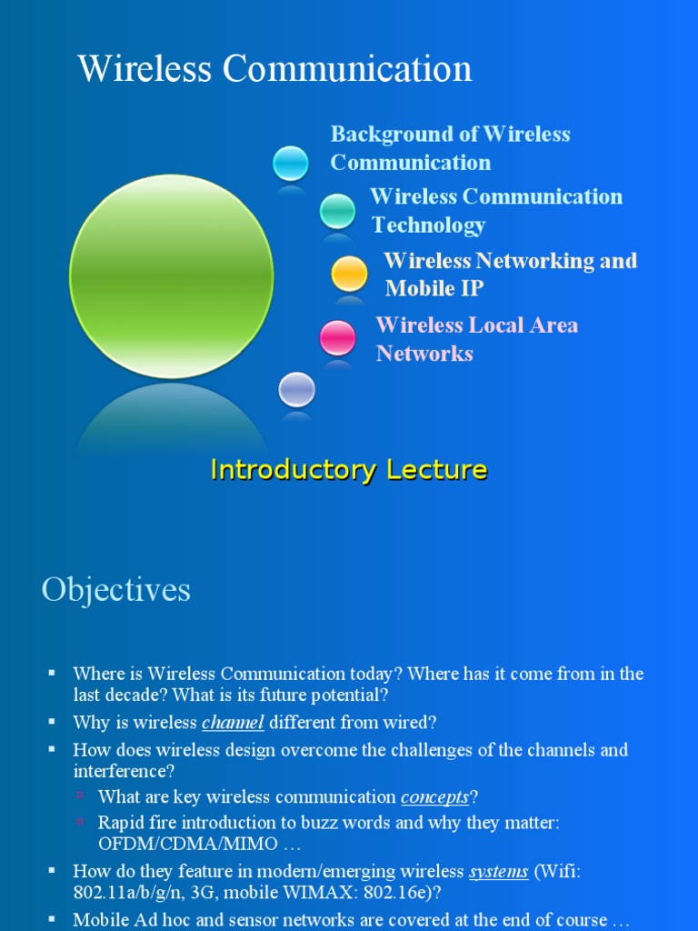 Lec 1 - Introduction To Wireless Communication | PDF | Wireless Lan | Computer Network