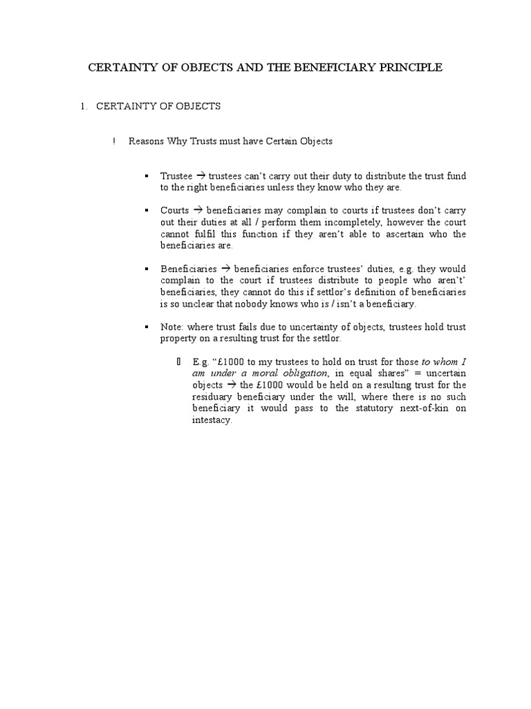 Certainty of Objects and The Beneficiary Principle | PDF | Trust Law ...