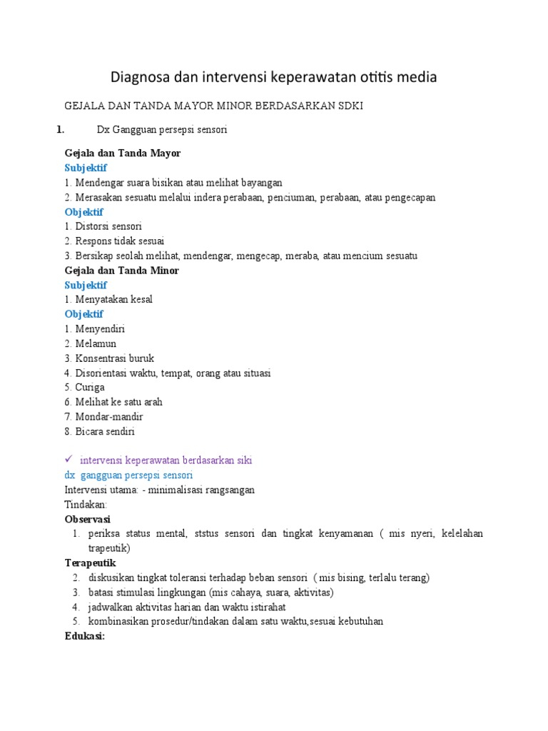 Diagnosa - Dan - Intervensi - Keperawatan - Otitis - Media - Dan - Vertigo KMB 3 | PDF