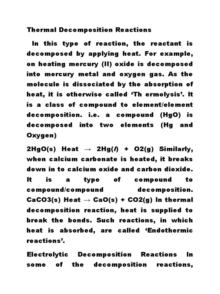 Thermal Decomposition Reactions | PDF | Chemical Reactions | Chlorine