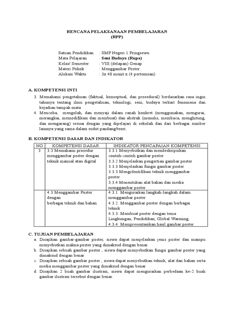 RPP Rupa Menggambar Poster | PDF | Karier & Perkembangan | Seni