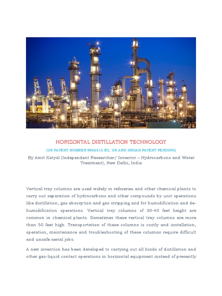 Horizontal Distillation Technology | PDF | Distillation | Patent