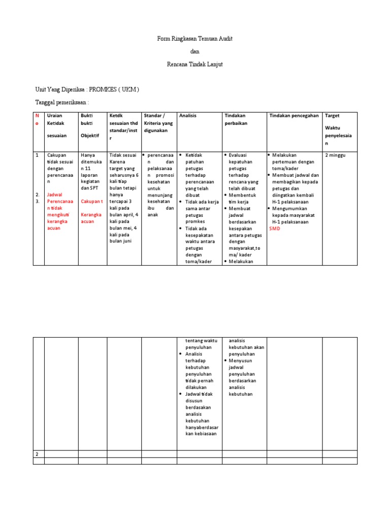 Form Ringkasan Temuan Audit | PDF