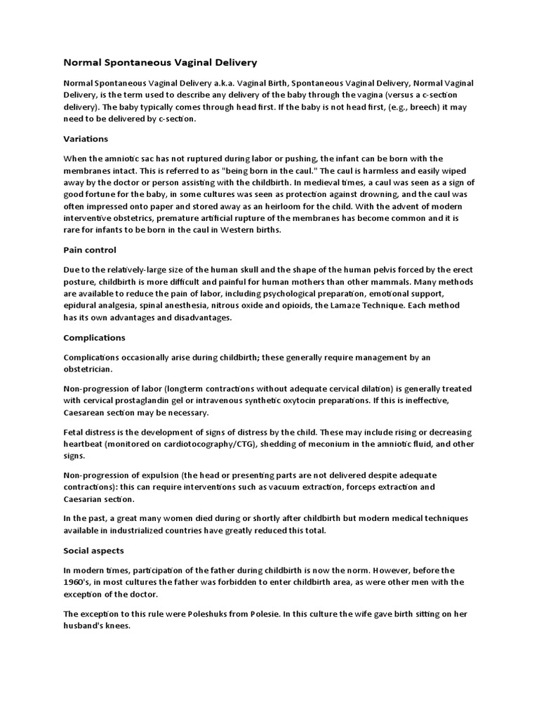 Normal Spontaneous Vaginal Delivery | PDF | Childbirth | Caesarean Section