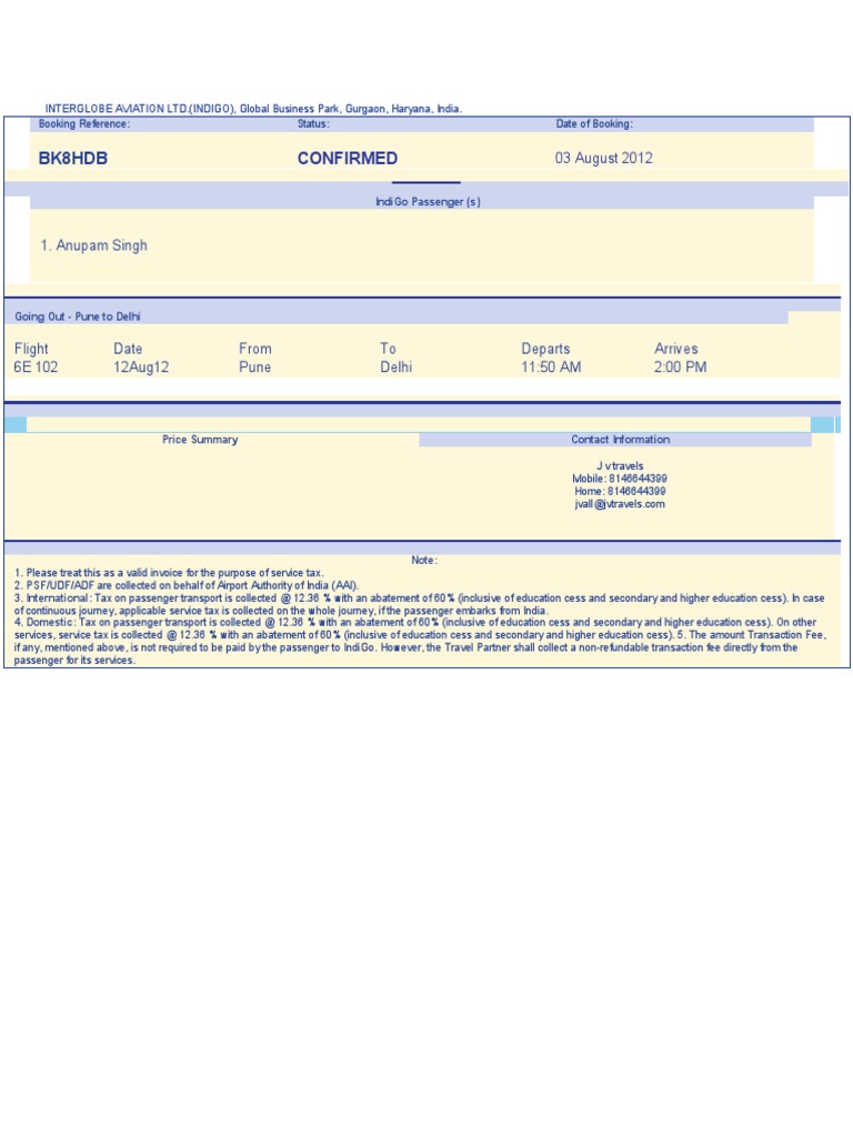IndiGo Flight 6E 102 Booking Invoice | PDF | Government Finances | Payments