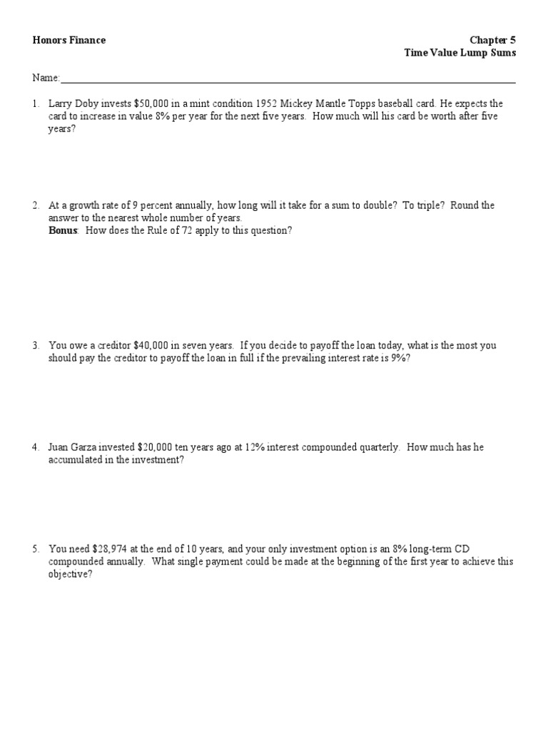TVM Worksheets | PDF | Present Value | Interest