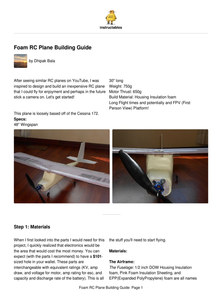 Foam RC Plane Building Guide | PDF | Polystyrene | Flight Control Surfaces