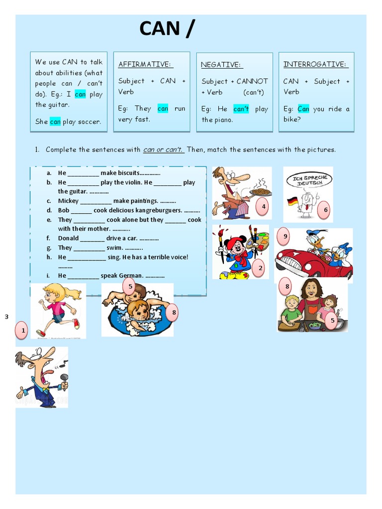 Can and Cannot Sentences Worksheet | PDF