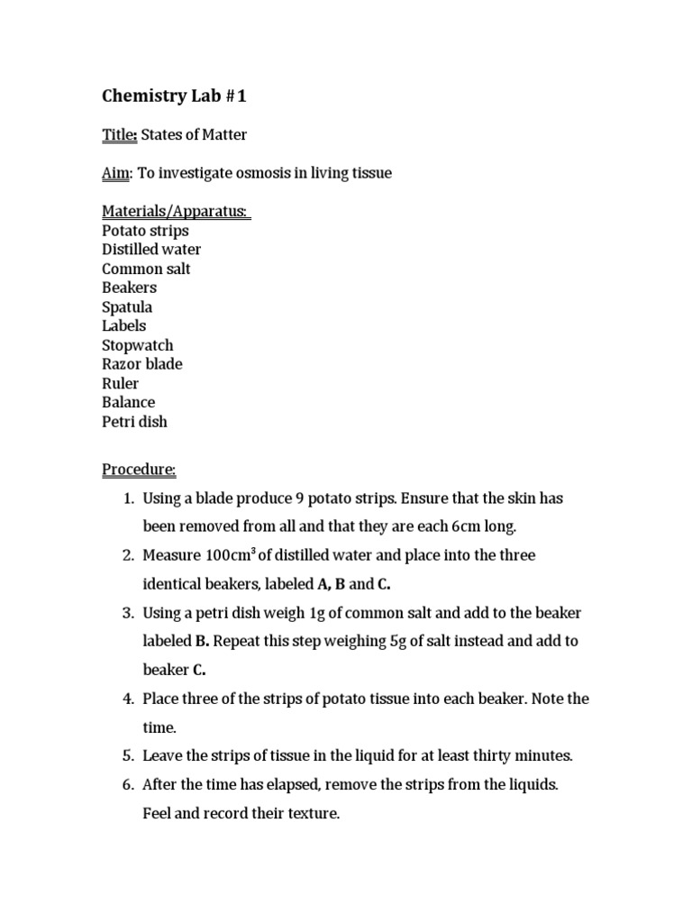 Chemistry Lab 1 | PDF | Osmosis | Physical Chemistry