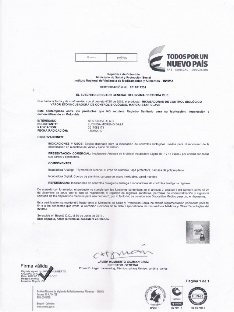 Carta No Invima Incubadora Star Clave PDF | PDF