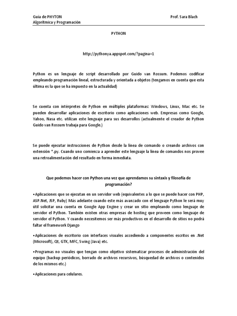 Guia de PYTHON | PDF | Python (lenguaje de programación) | Cadena ...
