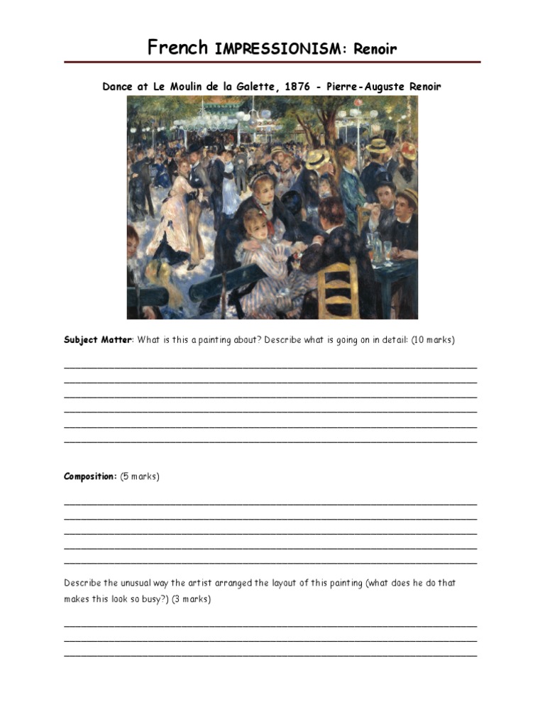 Worksheet Renoir Dance at Le Moulin de La Galette | PDF | Impressionism ...
