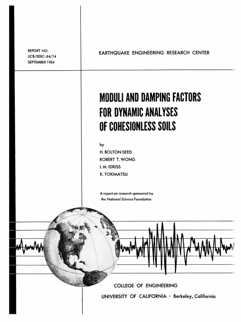 Moduli and Damping Factors For Dynamic Analyses of Cohesionless Soils ...