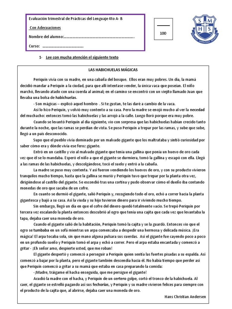 Cuento Las Habichuelas Mágicas y Preguntas | PDF | Jack y las ...