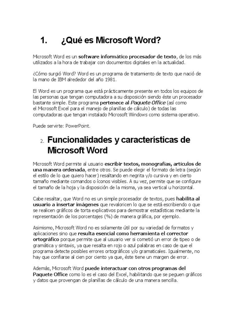 Definición y funciones de Microsoft Word | PDF | Microsoft Word ...