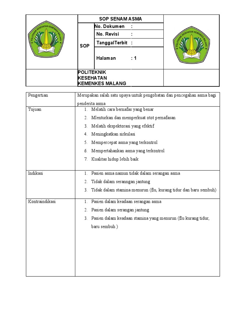 SOP Senam Asma | PDF