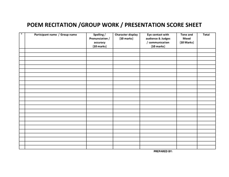 Poem Recitation Scoring Sheet | PDF