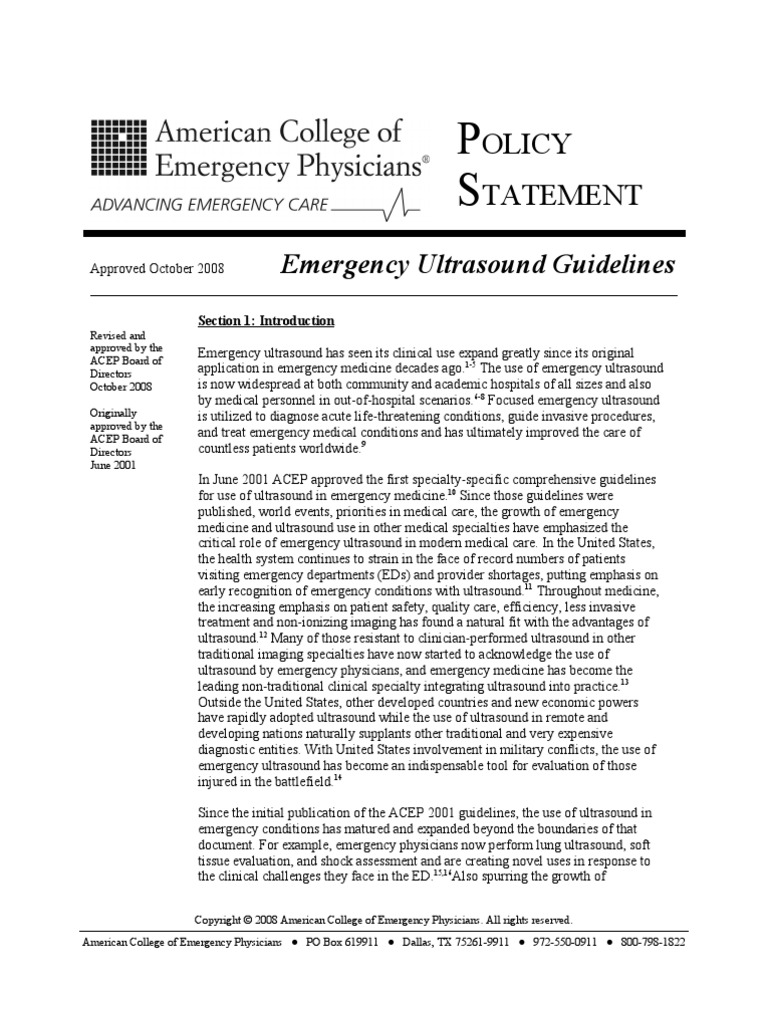 2008 Ultrasound Guidelines ACEP | PDF | Medical Ultrasound | Medical ...